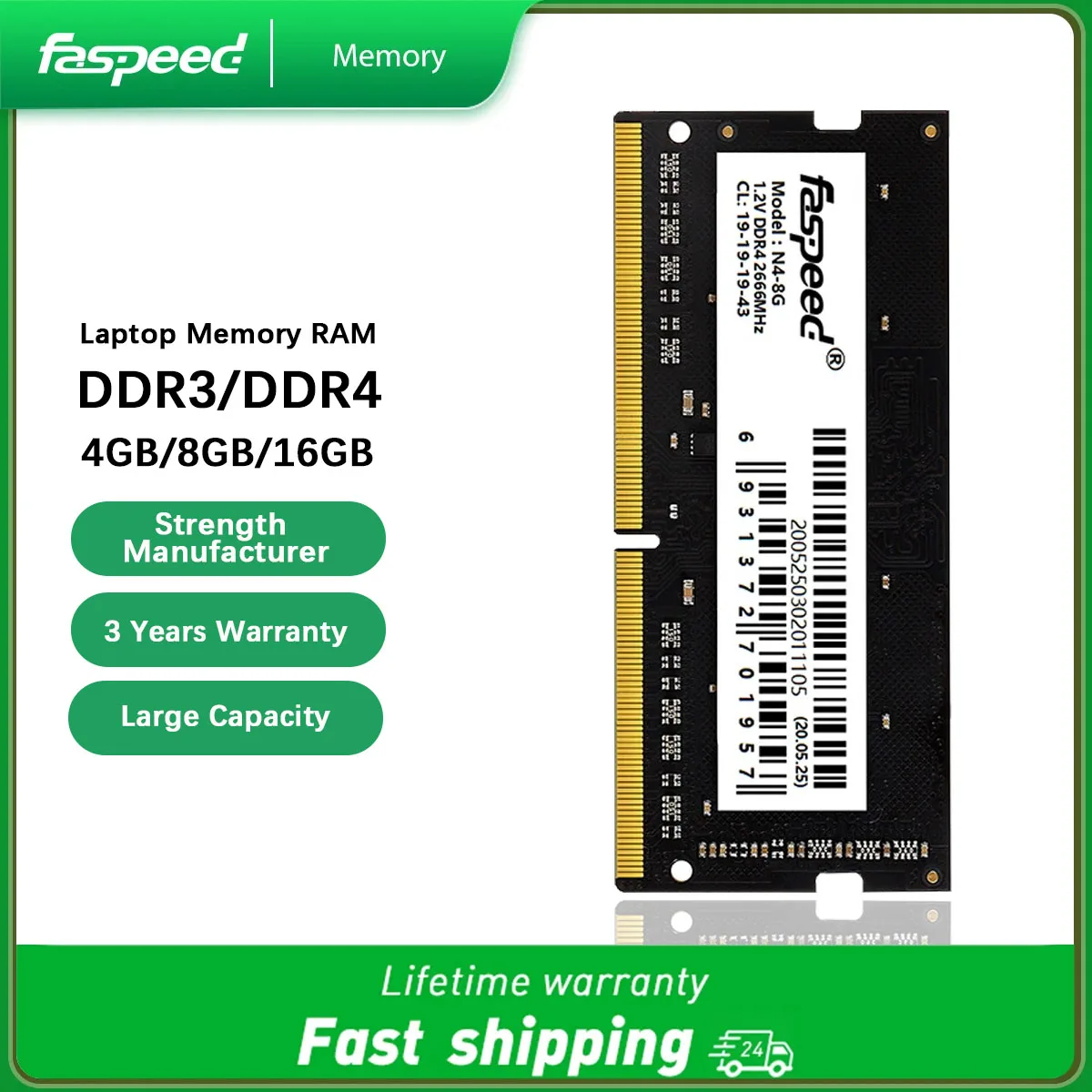 Faspeed Memoria Ram DDR4 Memory Ram DDR3 1600MHz 2666MHz 1333 1866 2400 ...