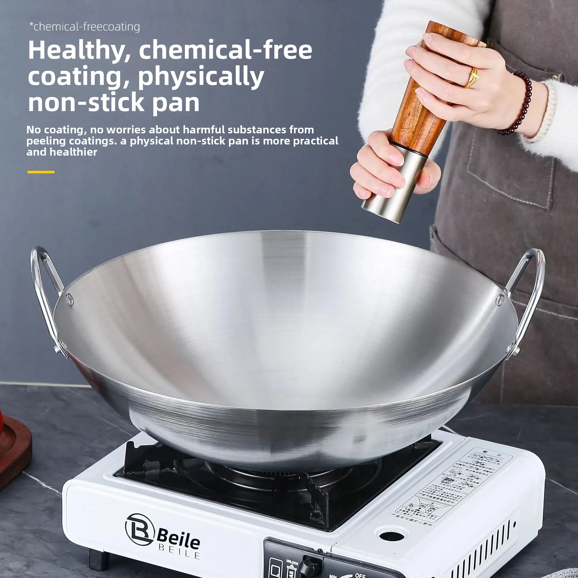 Heavy Duty Commercial Grade Stainless Steel Wok,Large Stir-Fry Pan ...