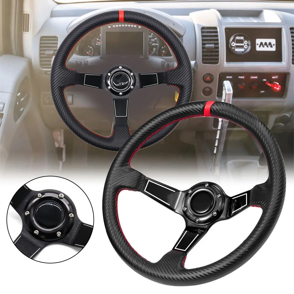 350MM-Carbon-Black-Red-Ring-Universal-6-Holes-PVC-Leather-Drifting ...