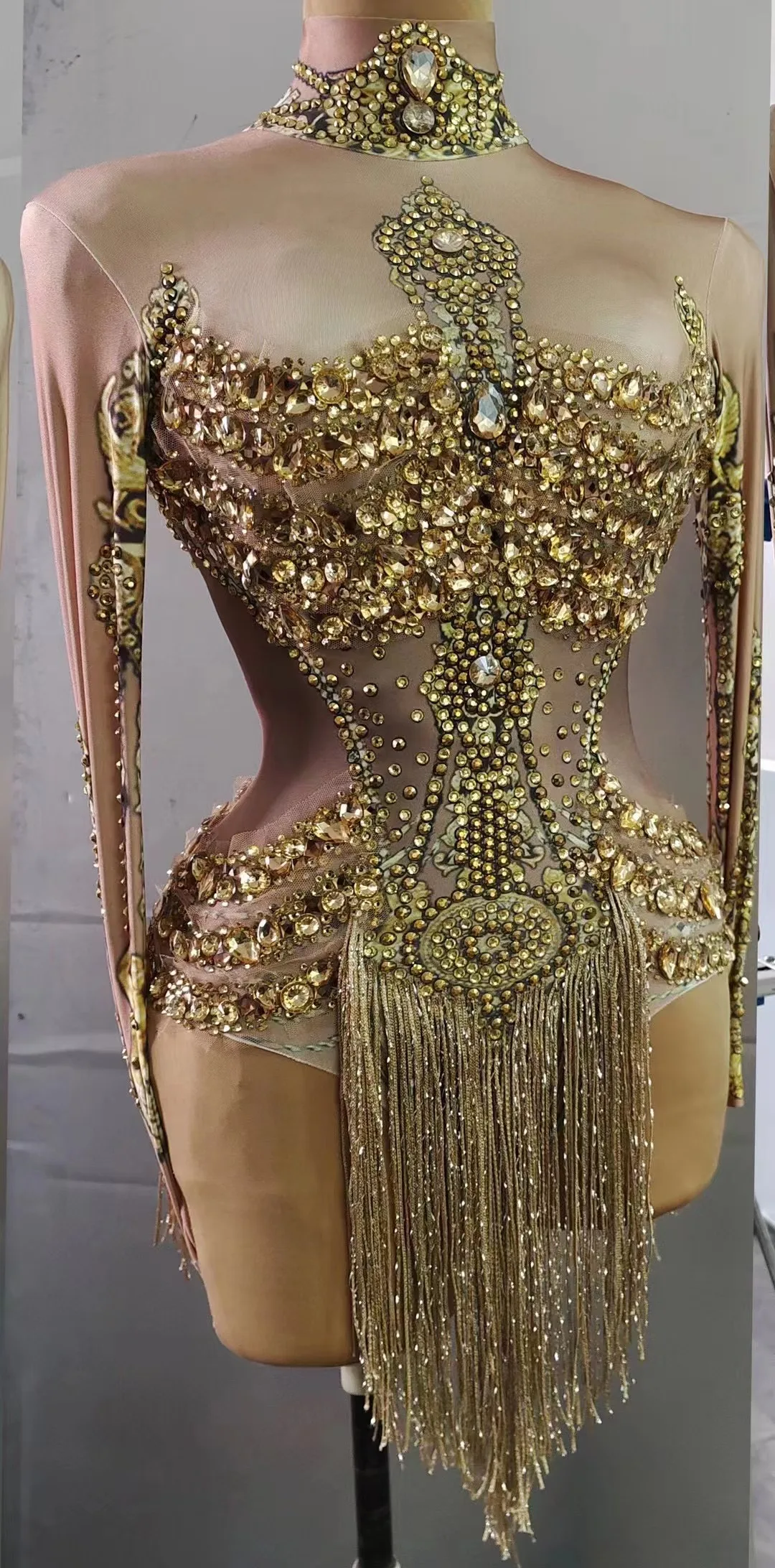 Flashing-Gold-Fringe-Rhinestone-Body-Chain-Rave-Carnival-Dress-Women ...