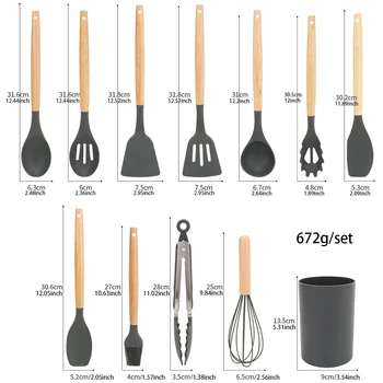 12Pcs Silicone Kitchen Utensils Spatula Shovel Soup Spoon Cooking Tool ...