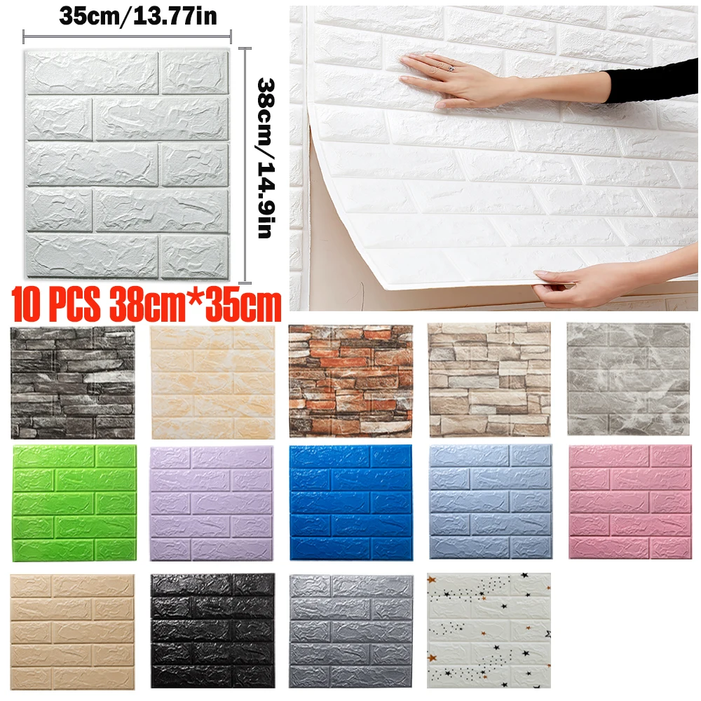 10pcs 3D Wall Stickers Self adhesive Brick Panels Foam Wallpaper Home ...