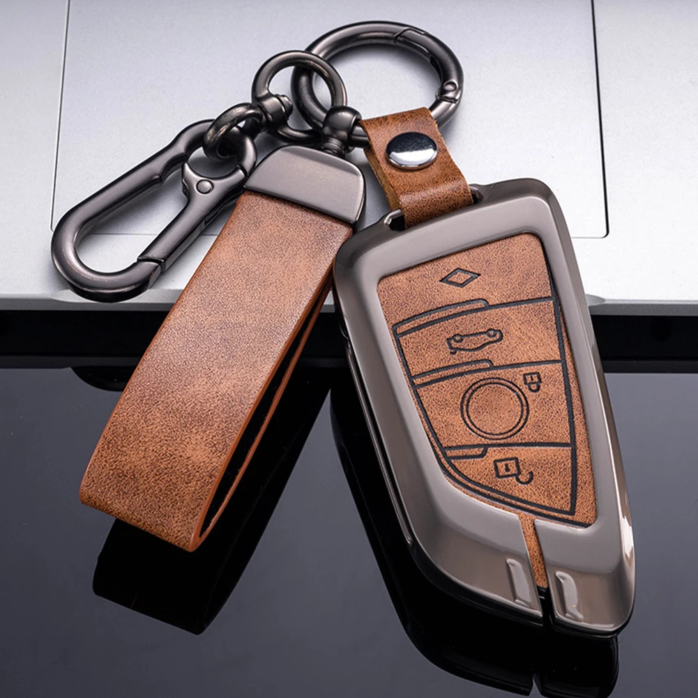 For-BMW-Car-Key-Case-Zinc-Alloy-Leather-Protective-Cover-Keychain-Key ...
