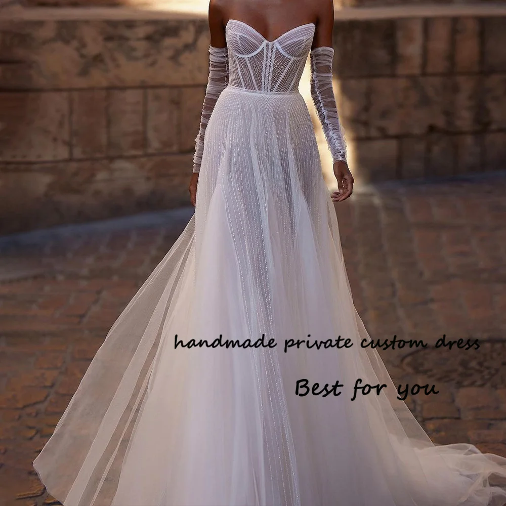 Luxury Sequins Tulle Boho Wedding Dresses Bone Corset Sweetheart Beach ...