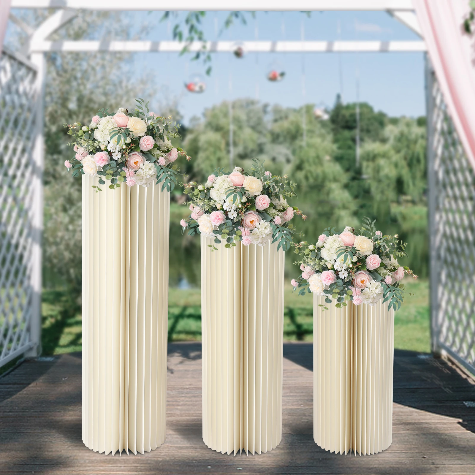 Wedding-Flower-Stand-White-Foldable-Cardboard-Flower-Stand-Centerpiece ...