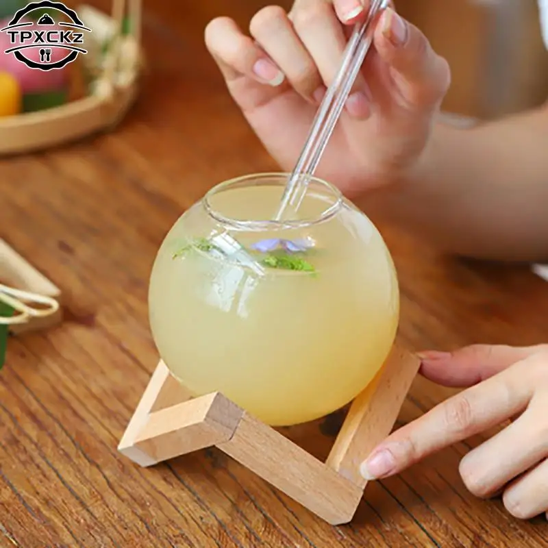 Cocktail-Glass-Cup-With-Wood-Stand-Creative-Bar-Glassware-Drink-Cup ...