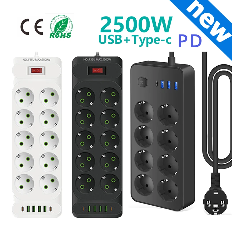 EU-KR-Outlet-Multitap-Power-Strip-Socket-Electrical-Usb-Type-c-2500w-PD ...