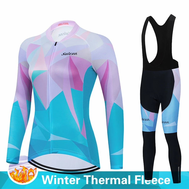 2023-Women-Fashion-Winter-Fleece-Cycling-Jersey-Set-Bib-Gel-Pants-Suit-Ropa-Ciclismo-Bicycle ...