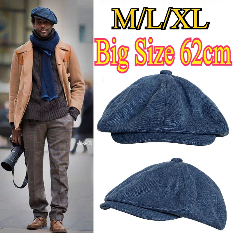 Big Size XL62cm Canvas Newsboy Caps Men High Quality Flat Caps British ...