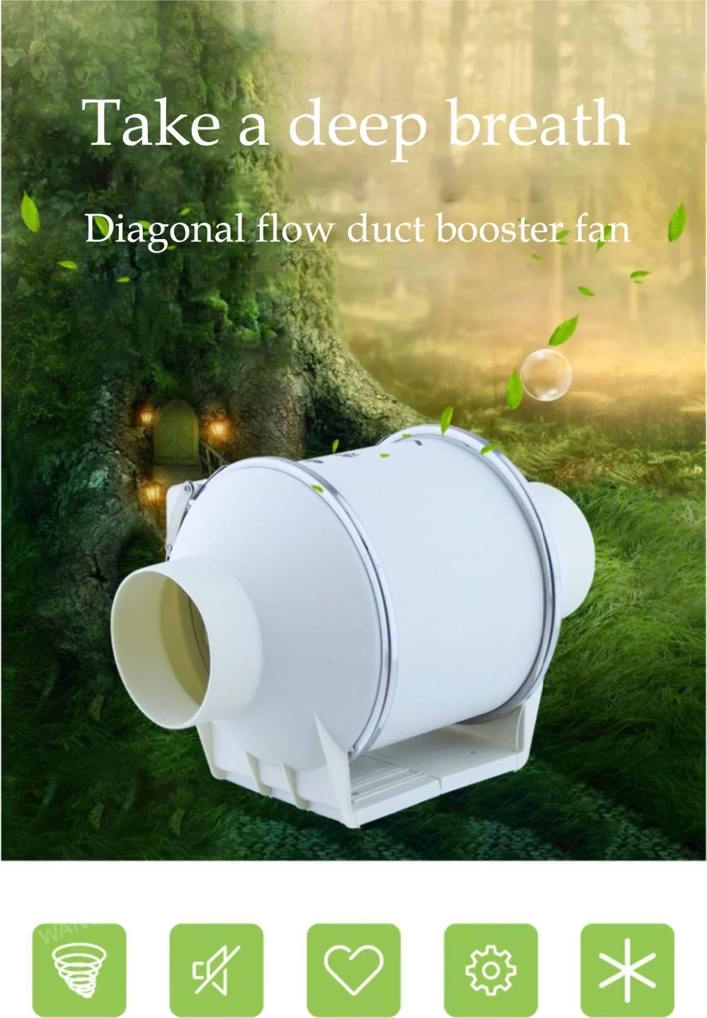 4/5 Inch Powful Silent Exhaust Fan Duct Pipe Fan Window Wall Airflow ...