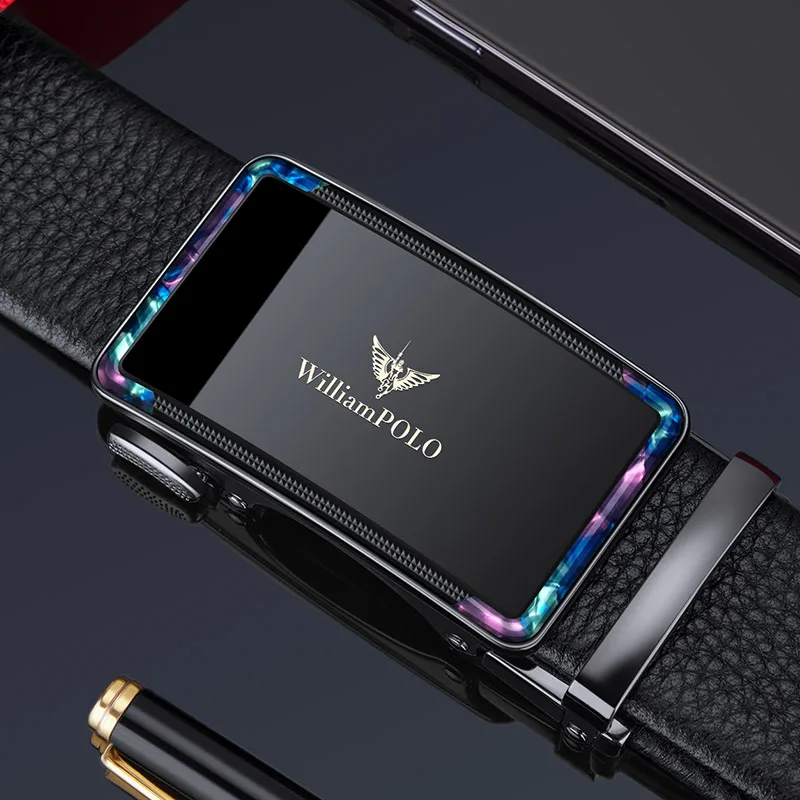 Men's leather fashion belt automatic buckle business belt versatile ...