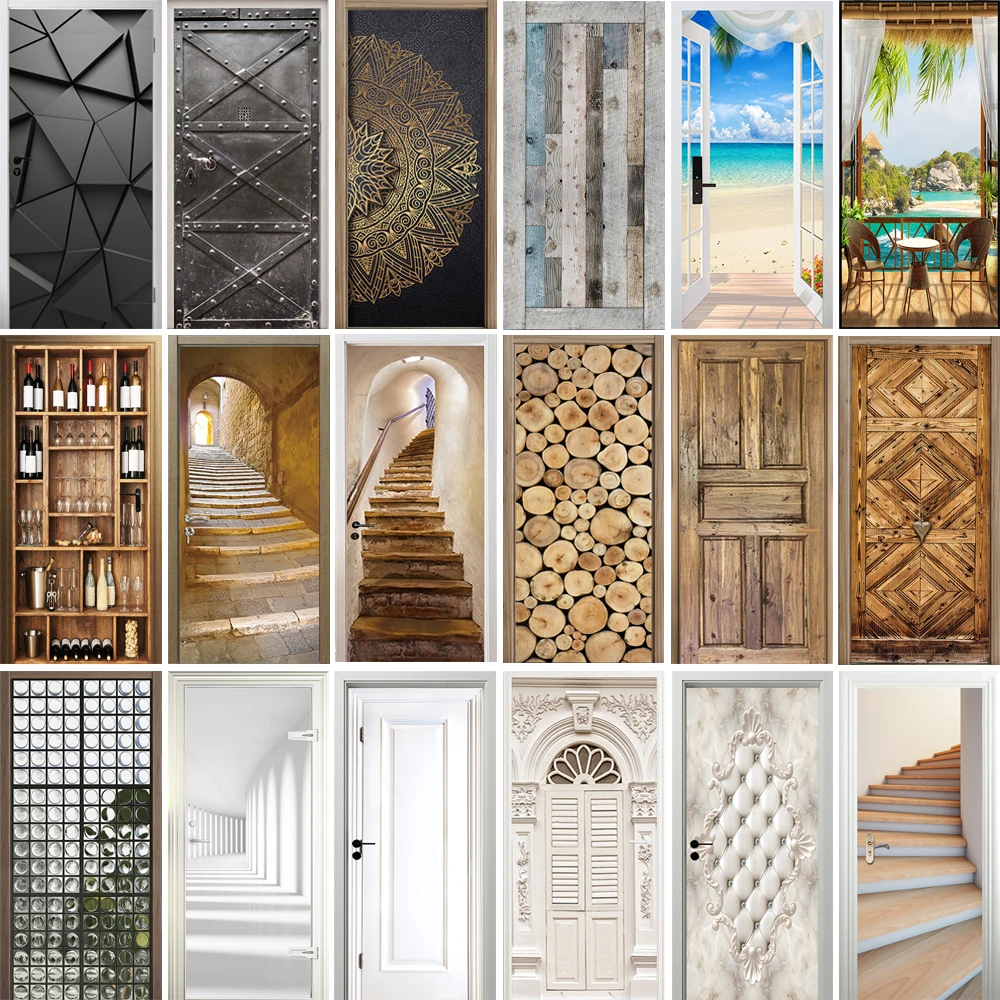 Vintage-3D-Door-Stickers-Self-Adhesive-PVC-Wooden-Printed-Retro-Door ...