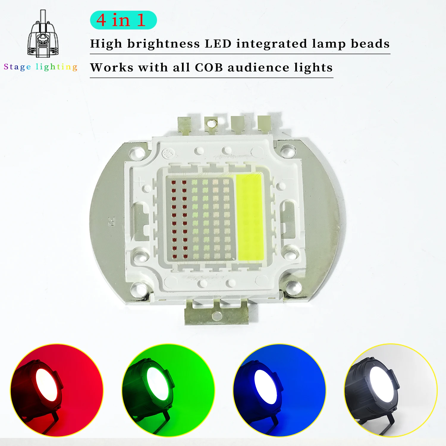 고출력 100W 200W RGBW LED COB 비즈 칩, 100 COB 청중 조명용 투광 조명 램프, 무대 조명, 4 in 1 ...