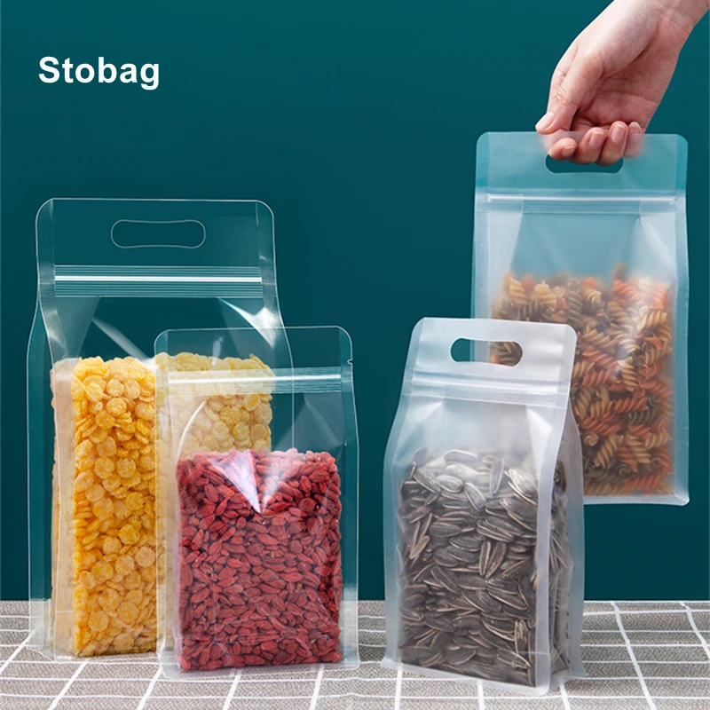 StoBag-50pcs-Food-Packaging-Ziplock-Bags-Transparent-with-Handle-Stand ...