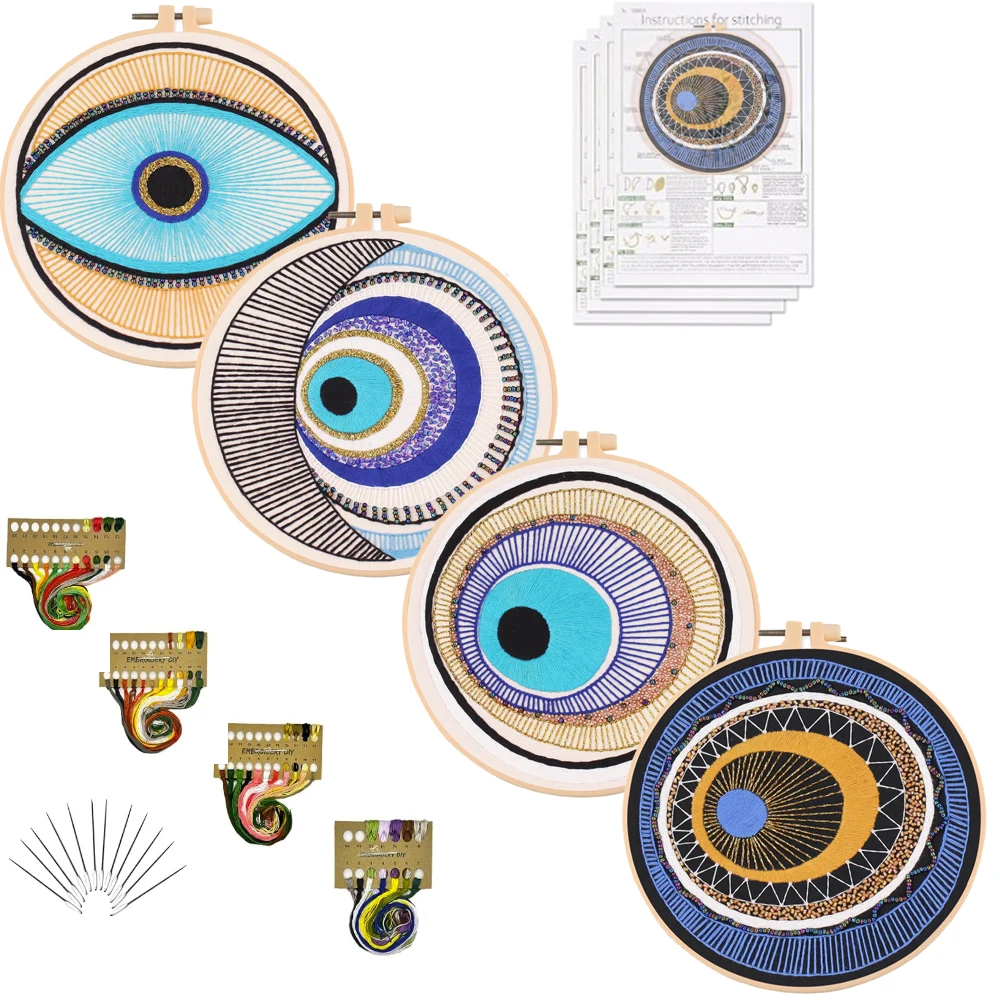 4Pcs-Evil-Eye-Embroidery-Set-Stamped-Cross-Stitching-Kits-4-Embroidery ...