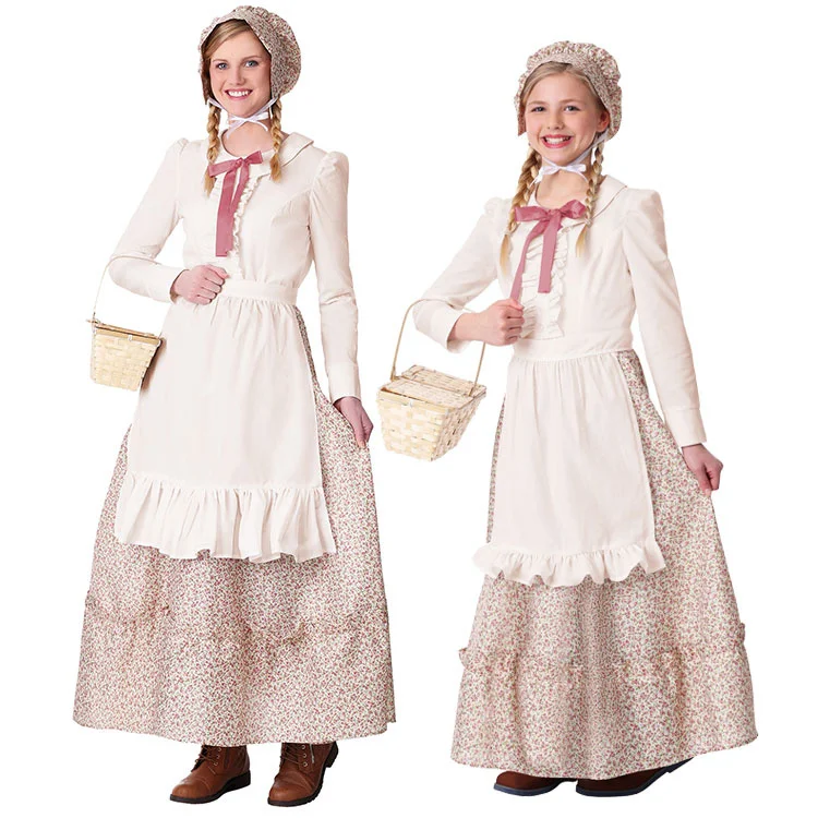 Farmaland-Peasant-Costume-For-Girls-Women-Cute-Bonnet-Plaid-Apron-Dress ...