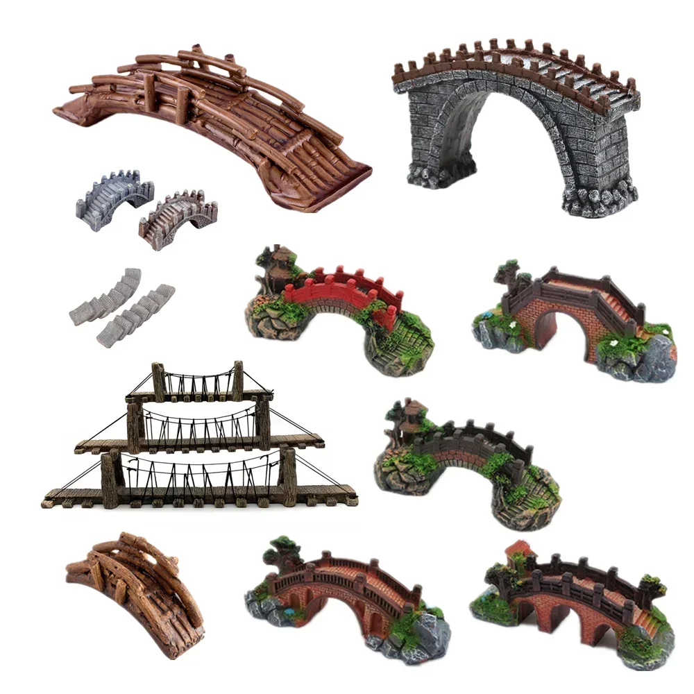 Rustic Bridge Aquarium Ornament Replica Fish Tank Decoration Rockery ...