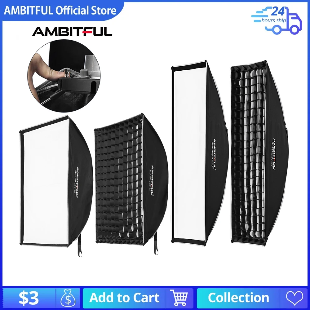 AMBITFUL-QS60-90CM-30120-Quickly-Release-Bowens-Mount-Strip-Softbox-Honeycomb-Grid-Outdoor-Soft ...
