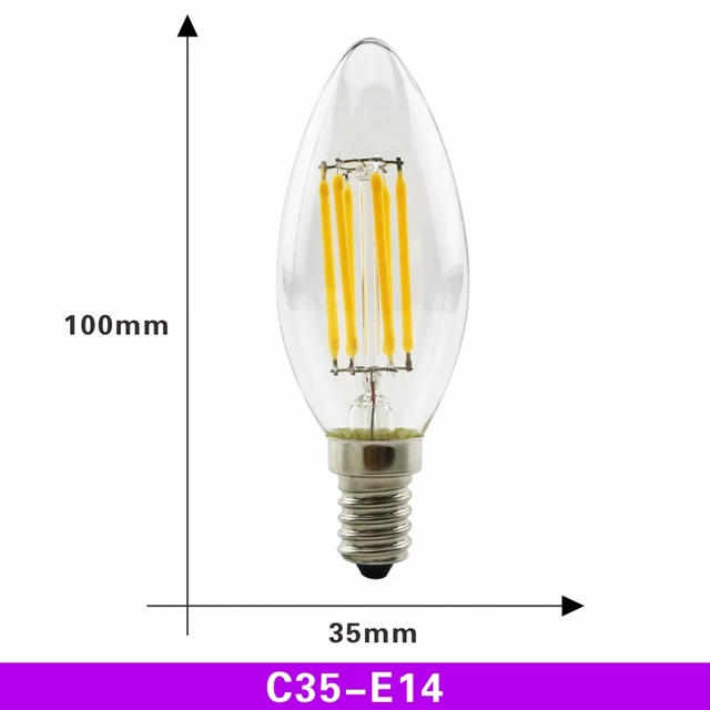 Retro Edison E27 E14 LED Filament Bulb Lamp 220V-240V Light Bulb C35 ...