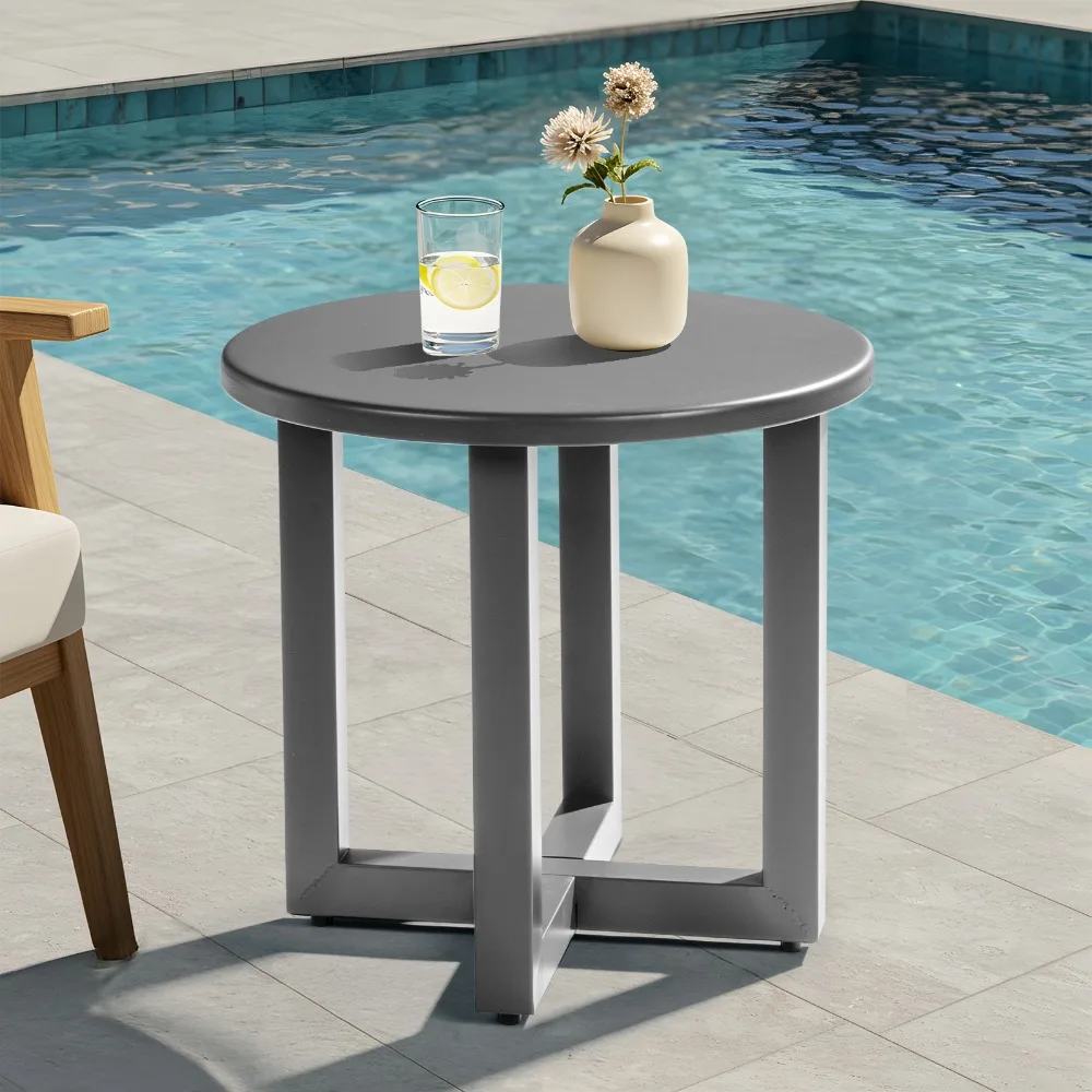 Gray 18in Side Small Weather Resistant Patio Metal Round Table for In ...