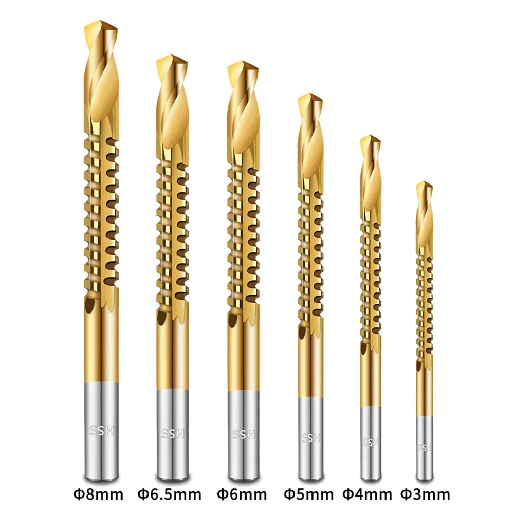 6PCS Cobalt Drill Set Helical Metric Composite Tap Tap Twist Drill Wood ...