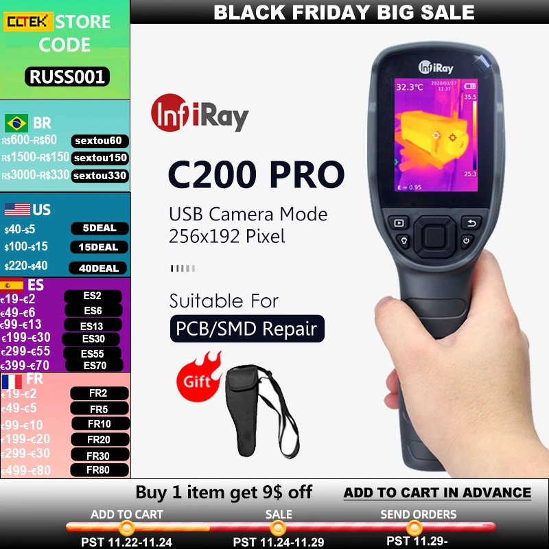 Infiray C200 Pro Infrared Thermal Imager Camera 256x192 Heat Image Thermographic Professional ...