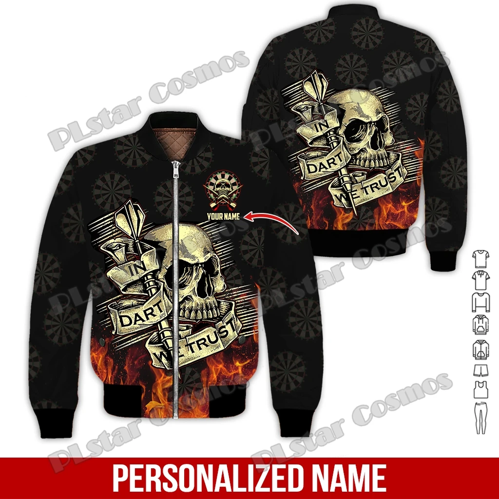 Darts Skull Personalized Name 3D Printed Men's Winter Bomber Jacket ...