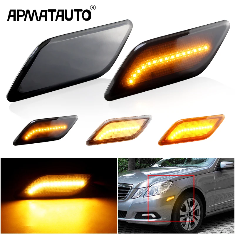 2xLED Dynamic smoked/Clear Front Bumper Side Marker lights For Mercedes ...