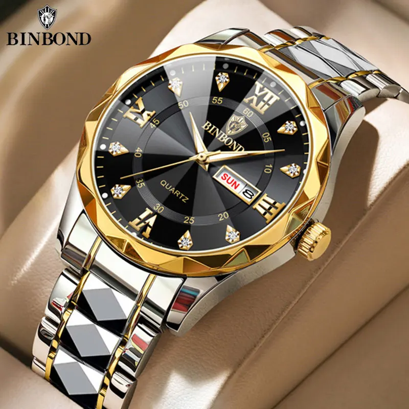BINBOND-Reloj-de-pulsera-de-acero-inoxidable-para-hombre-cron-grafo-de ...