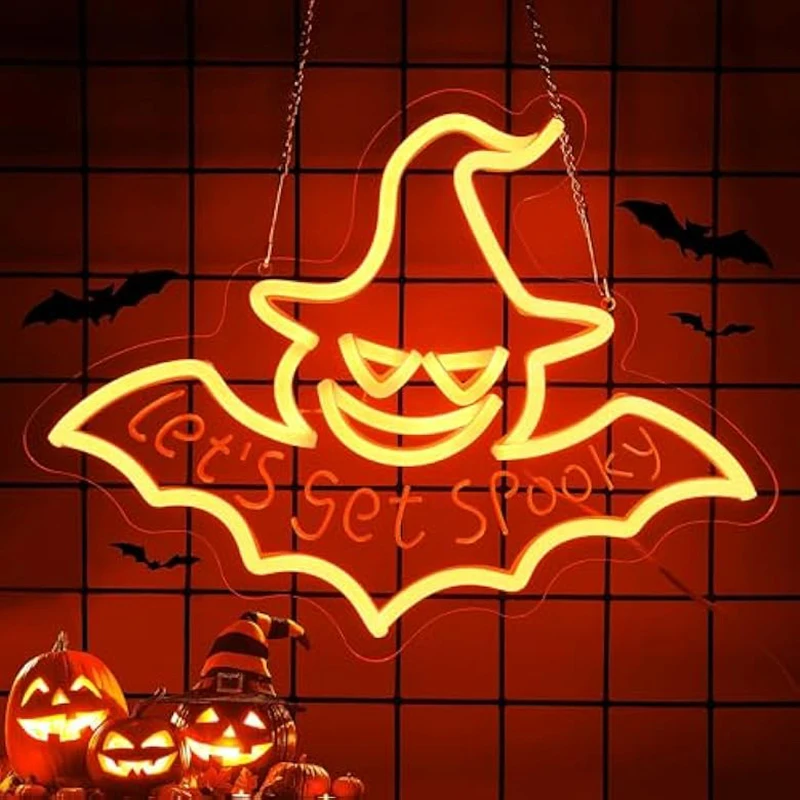 Halloween Bat Neon Sign Spooky LED Light Up Sign Bat Room Decor for Man ...