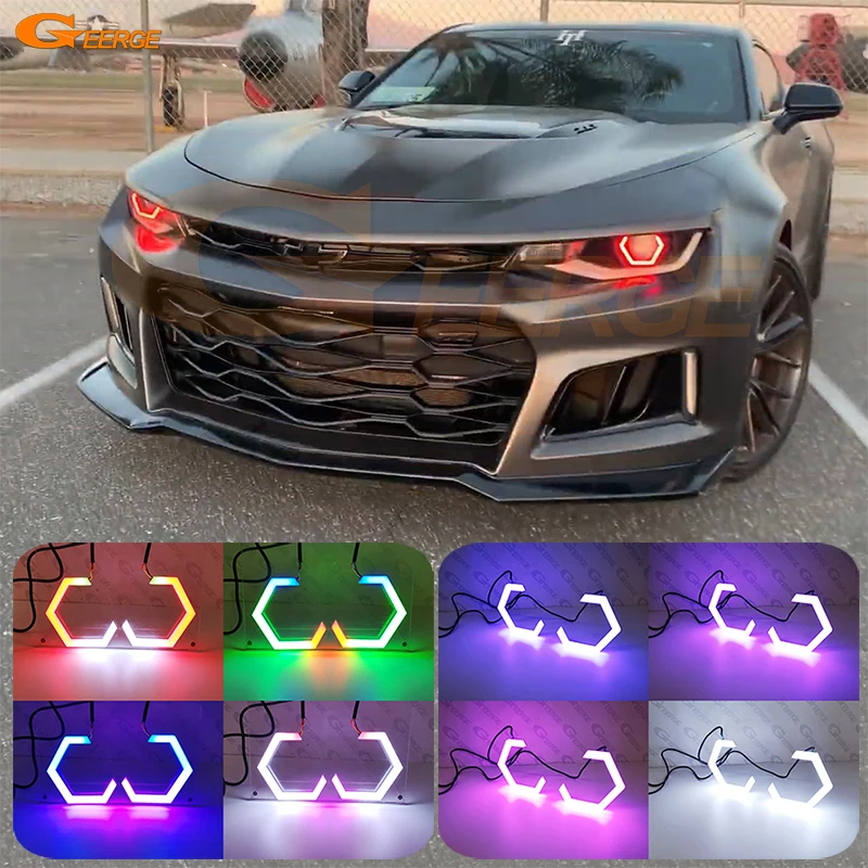 USヘッドライト JTX 7 ""LEDヘッドライトRGB Rainbow Halo Chevrolet Chev Chevy Camaro ...
