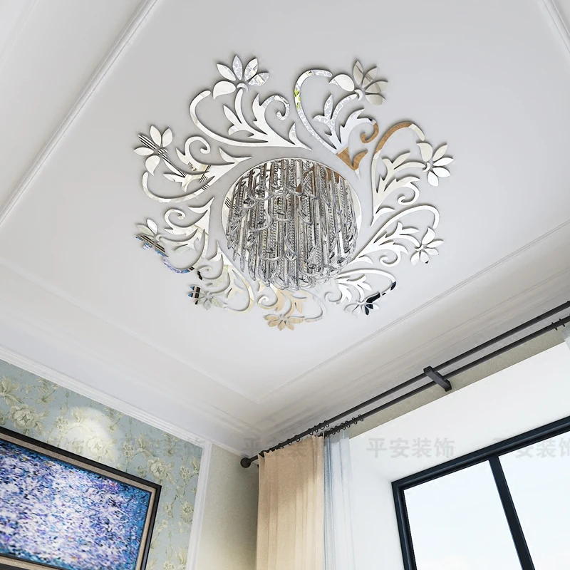 Mirror flower vine acrylic 3D solid wall sticker self adhesive living ...