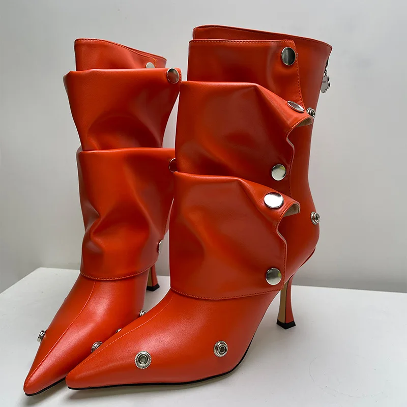 2024-Internet-Celebrity-Auto-Show-Model-Boots-Metal-Button-Spliced ...