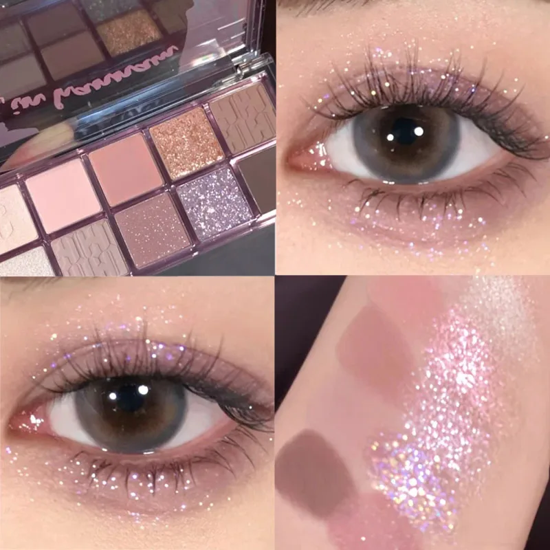 10 Colors Eyeshadow Palette Pearlescent Matte Glitter Purple Eye Shadow ...