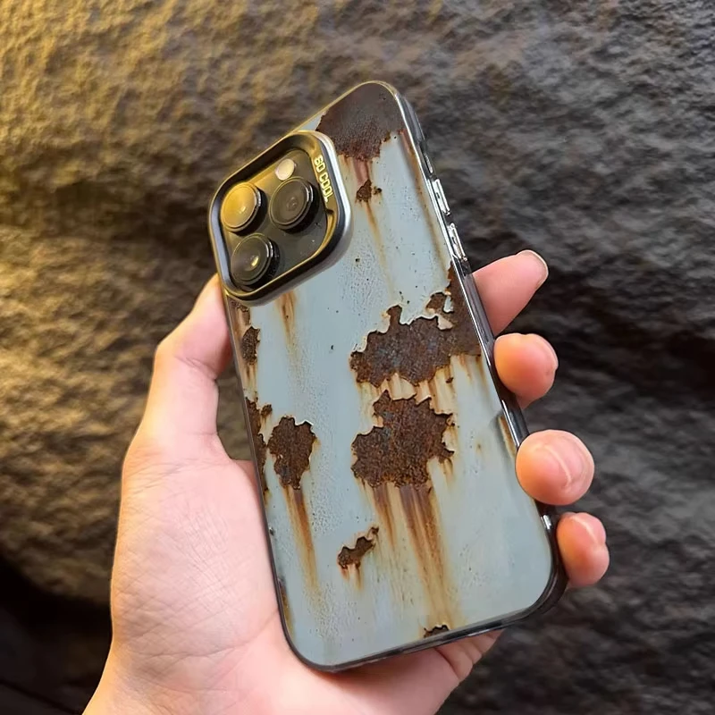 Hot Retro Rust Pattern Plating Phone Case For iPhone 16e 16 Pro Max 15 ...