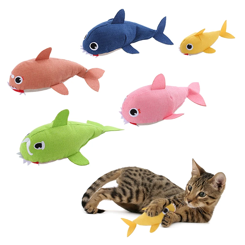 New-linen-series-plush-cat-toy-Shark-family-contains-sound-paper-bite ...