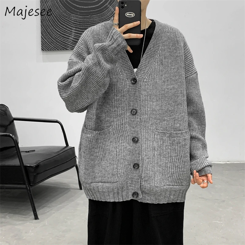 Cardigan-sweater-rajut-leher-V-pria-pakaian-luar-santai-Kpop-Vintage ...