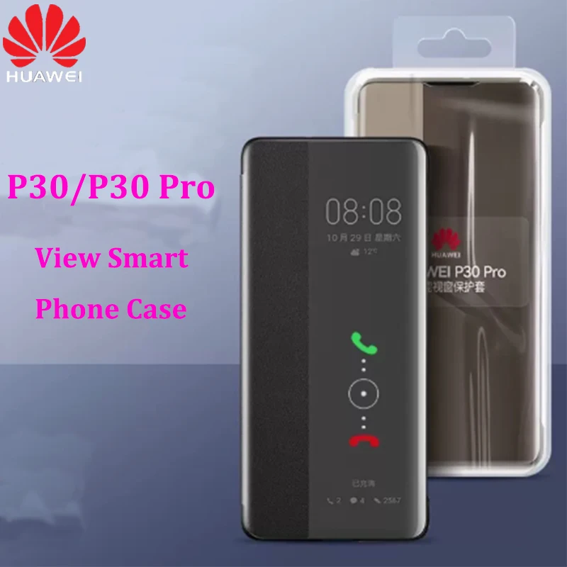Кожаный умный чехол для телефона Huawei P30 Pro/P30PRO/P 30 Smart View, флип-чехол с коробкой ...