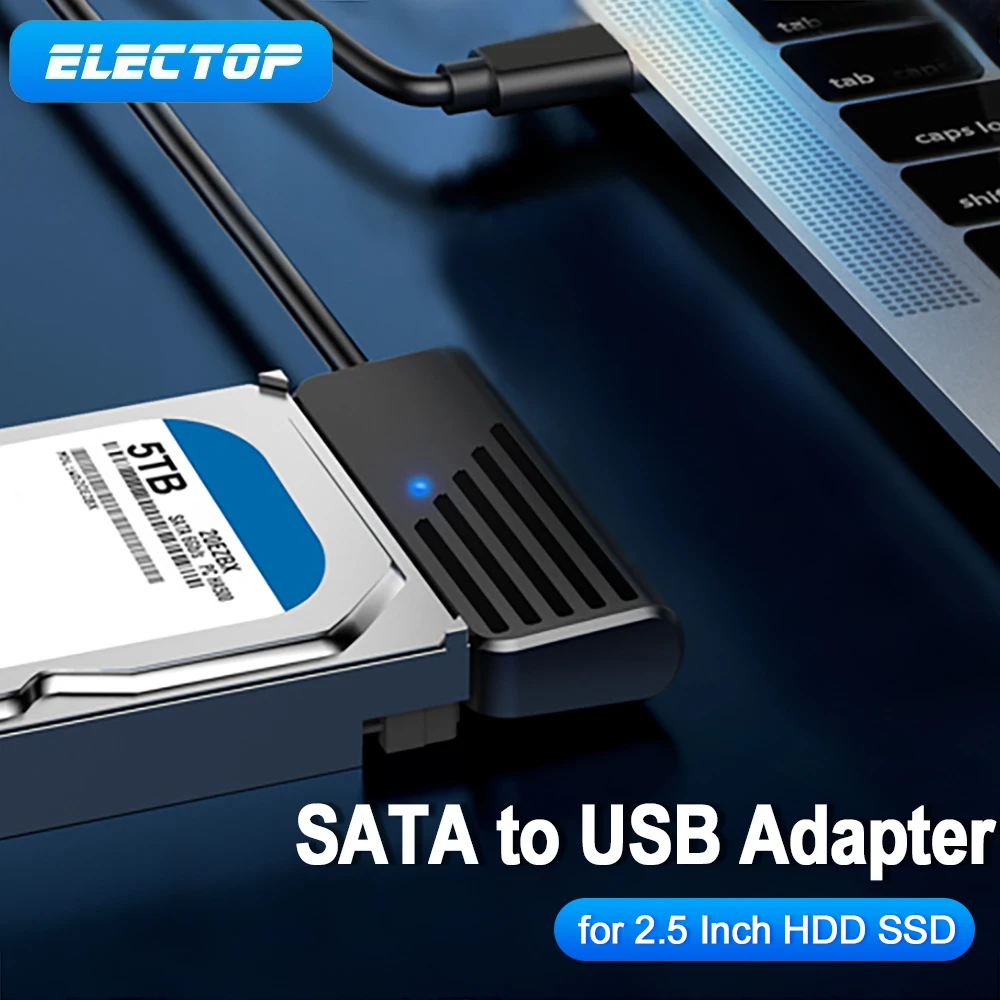 ELECTOP-SATA-USB 3.0 어댑터 케이블, 2.5 인치 HDD SSD 외장 하드 드라이브용 USB A 타입-C 어댑터 ...
