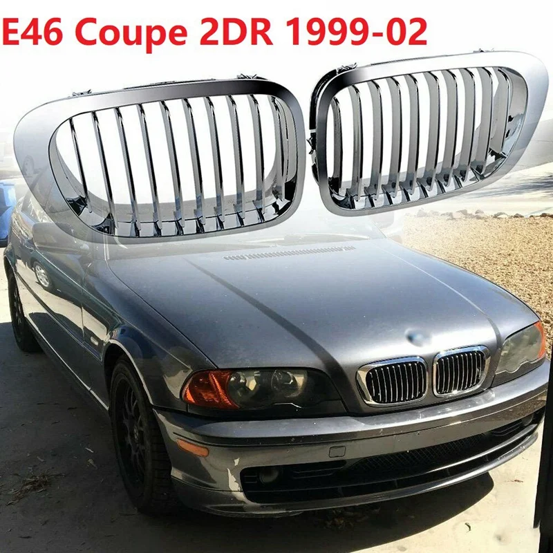 New-1-Pair-Front-Kidney-Grill-Grille-Chrome-For-BMW-E46-325Ci-330Ci-3 ...