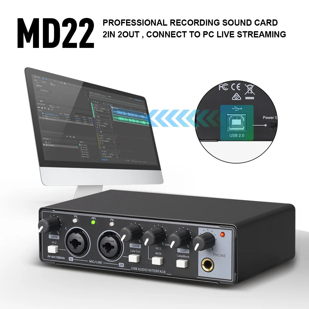 MD22-Professional-Audio-Sound-Card-Monitor-Electric-Guitar-Recording ...