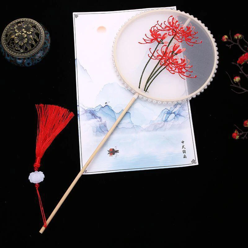 Chinese-Flower-Embroidery-Hand-Fan-Retro-Round-Silk-Fan-Ancient-Tassel ...
