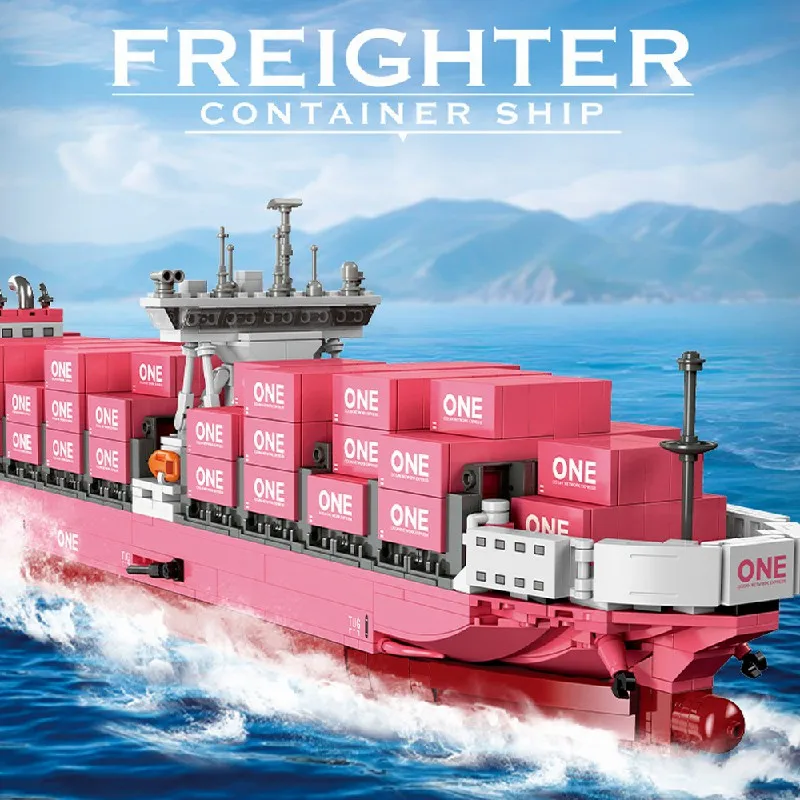 Awesome Pink Container Ship Building Blocks 1446PCS, Creative Freighter ...