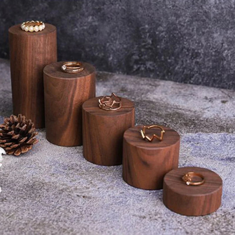 1Pc-Black-Walnut-Wood-Jewelry-Display-Stand-Storage-Column-Props-Ring ...