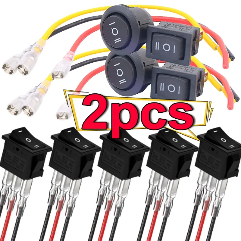 1/2PCS 12V Round Rocker Switch DC SPDT Circle Toggle Switch with Wires ...
