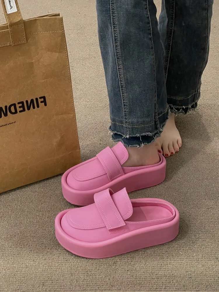 인터넷 연예인 레이지 클로즈드 토 하프 슬리퍼, 여성 아우터웨어, 신상품, 부드러운 바닥, 패션 머핀 플랫폼, 로마 샌들, 여름 ...