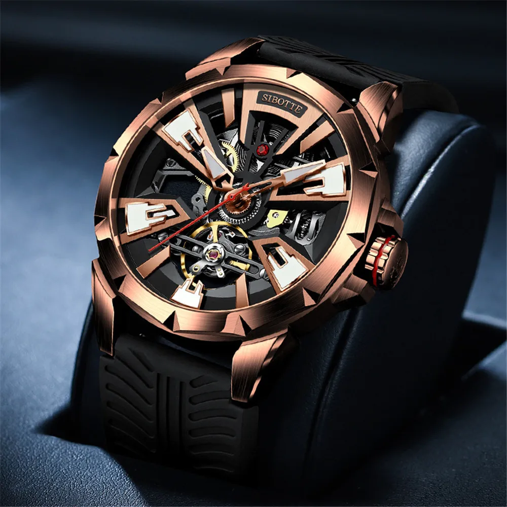 SIBOTTE Men's Automatic Tourbillon Hollow Mechanical Watch 50M ...