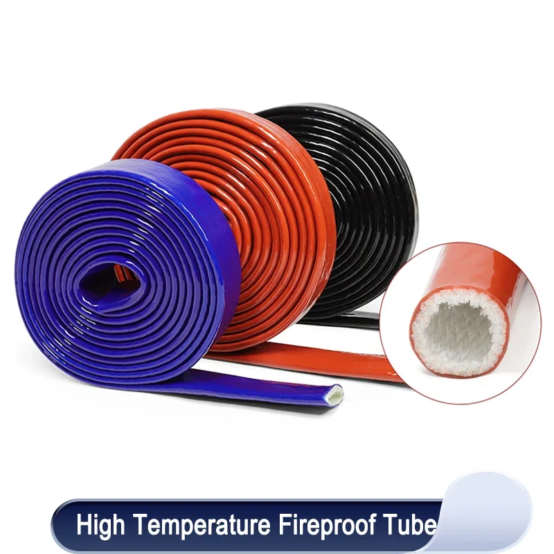 1m-Silicone-Fiberglass-Tube-Coated-Glass-Fiber-Braided-Fireproof-Sleeve ...