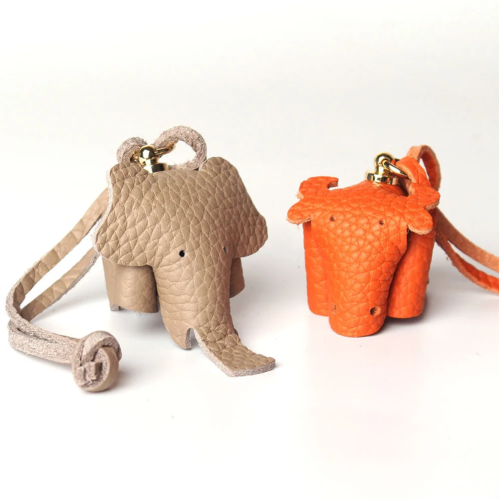 100-Ful-Grain-Genuine-Leather-Cute-Lucky-Elephant-Cow-Horse-Keychain ...
