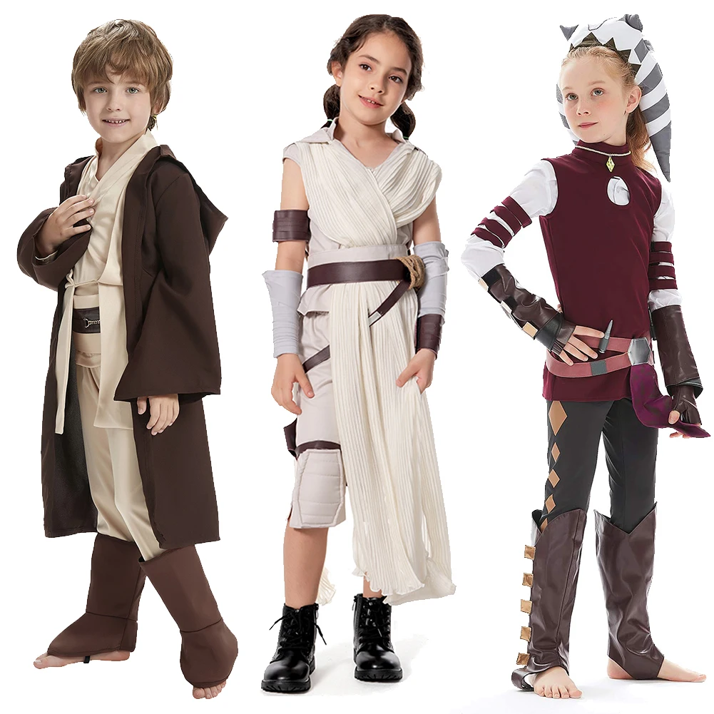Kids Boys Jedi Knight Obi Wan Kenobi Cosplay Costume Girls Rey Ahsoka ...